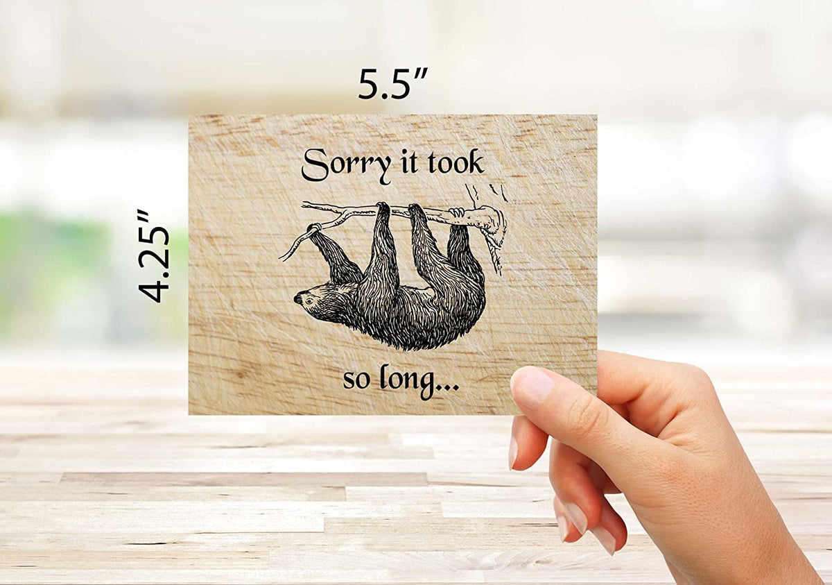Sorry It Took So Long Sloth Greeting Card - Blank Inside with Envelope ...